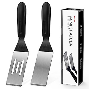 Small Spatula Professional Mini Serving Spatula, 2 Pieces Stainless Steel Metal Spatulas Set, Cutter and Serve Turner for Kitchen, Flipping or Cooking for Brownie, Cookie, Lasagna, Pancakes or Cake