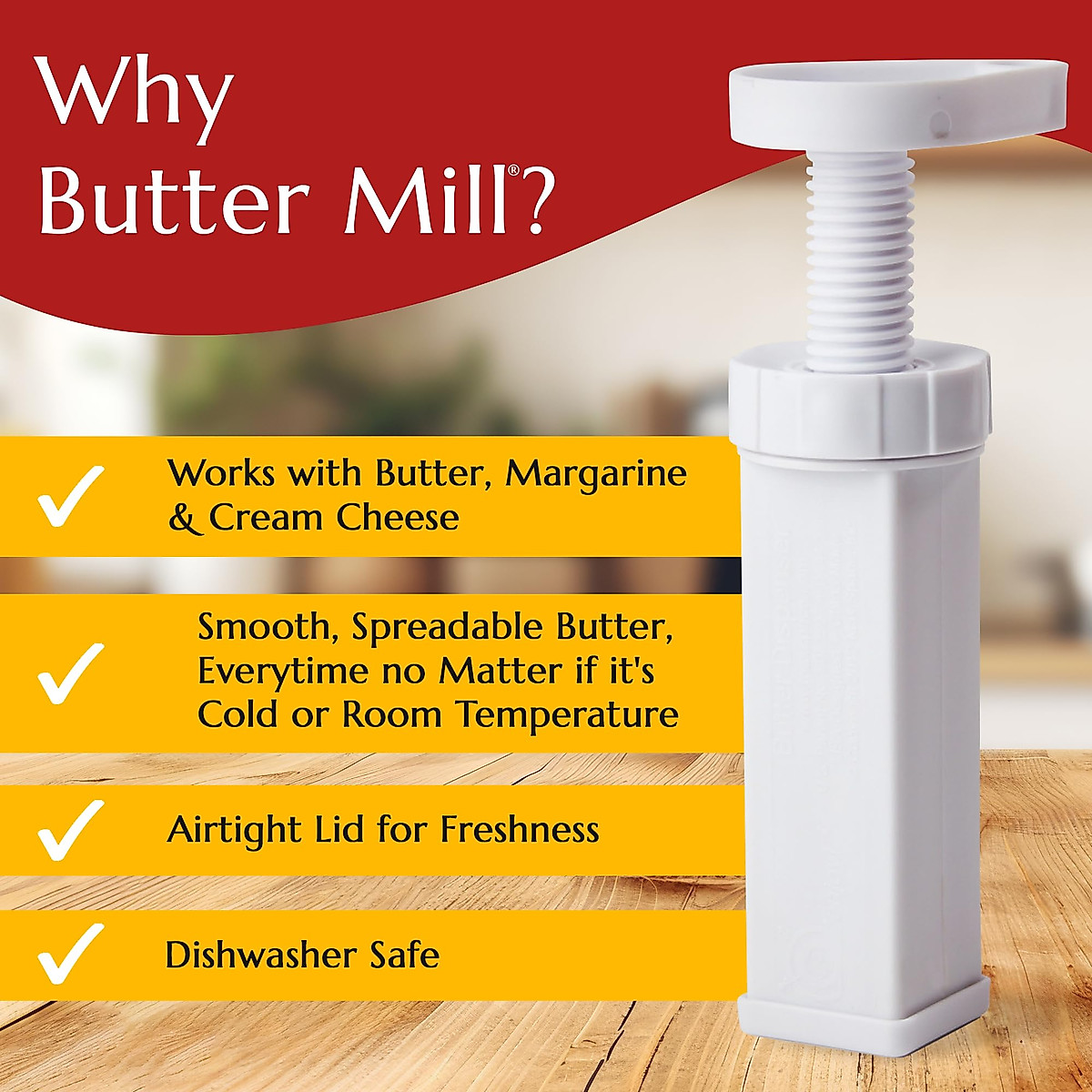 MAX SPACE Butter Mill® Butter Dispenser - White - USA Designed + China Made- Copy of Original