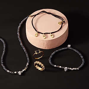 Pura Vida Bracelet Hematite Stretch Bracelet with Skull Charm - Halloween Bracelet & Party Favors - Stretch Bracelet & Adjustable Bracelets for Women - Cute Bracelets