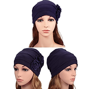6 Pieces Women Turban Flower Caps Vintage Beanie Headscarf Elastic Headwrap Hat