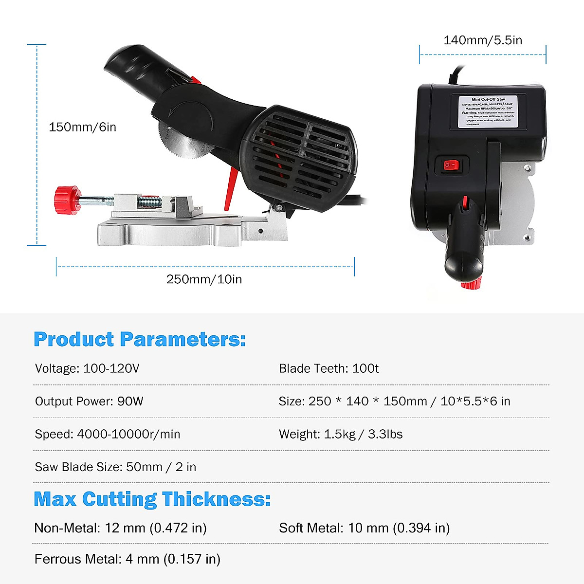 BEAMNOVA Mini Miter Saw Electric Power Table Saw Benchtop Cut-Off Chop Saw Max 45 Degree Cutting for Crafts Miniatures Metal Wood Plastic Compound Cutter