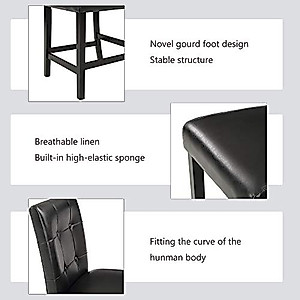 RUNNA 5-Piece Faux Marble Top Kitchen Dining Set for 4, Counter Height Dining Table Set-Dining Table with Faux Marble Top and 4 Black High Back Leather Upholstered Chairs