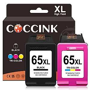 COCCINK 65XL Remanufactured Ink Cartridge Replacement for HP 65 XL N9K04AN for Envy 5055 5052 5058 DeskJet 3755 2655 3720 3722 3723 3752 3758 2652 Printer (1 Black, 1 Tri-Color) High Yield Combo Pack
