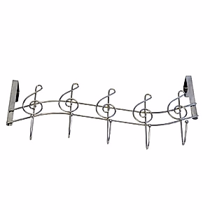 Southern Homewares Music Note Treble Clef Shape Over The Door Metal Rack, 5 Hanger Hooks Chrome Plated