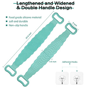 JefDiee Silicone Back Scrubber for Shower, Lengthen & Soft Back Washer, Bath Body Brush with Handles for Deep Cleaning, Exfoliating and Massaging, Improve Your Blood Circulation, Body Scrubber (Green)