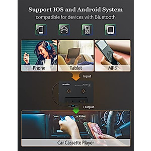Arsvita Bluetooth 5.0 Cassette to Aux Adapter for Car, Tape Audio Adapter, Hands-Free Call, Charcoal Black
