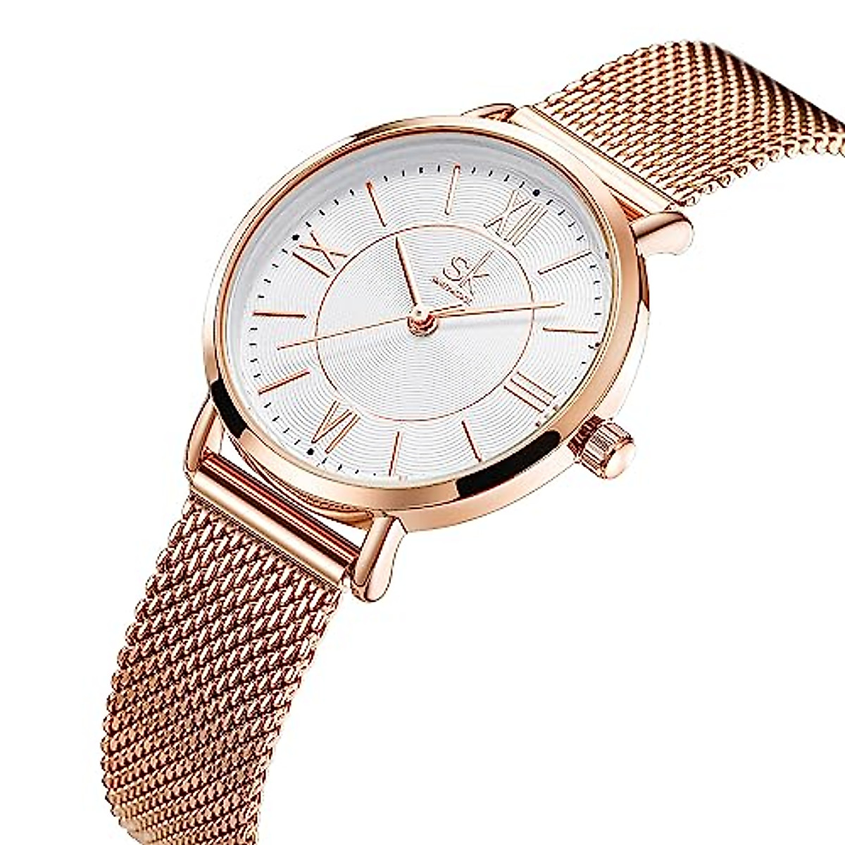 SHENGKE Minimalist Watch (Love Me Tender Love Me Home) Casual Fashion Wrist Watch Mesh Numerals Golden