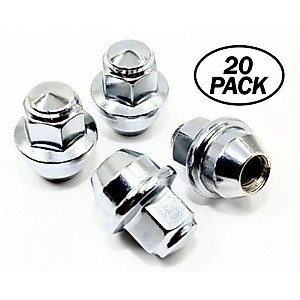 Set of 20 Veritek 12x1.5mm 3/4 19mm Hex 1.46 Inch 37mm Length Chrome OEM Factory Style Large Acorn Seat Wheel Cover Hubcap Retaining Lug Nuts for Ford Focus Fusion Escape Factory Wheels