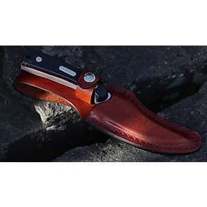 Old Timer 152OTCP Sharpfinger 7.1in S.S. Full Tang Fixed Blade Knife with 3.3in Clip Point Skinner Blade, Black Sawcut Handle, and Leather Belt Sheath for Hunting, Camping, Skinning, EDC, and Outdoor
