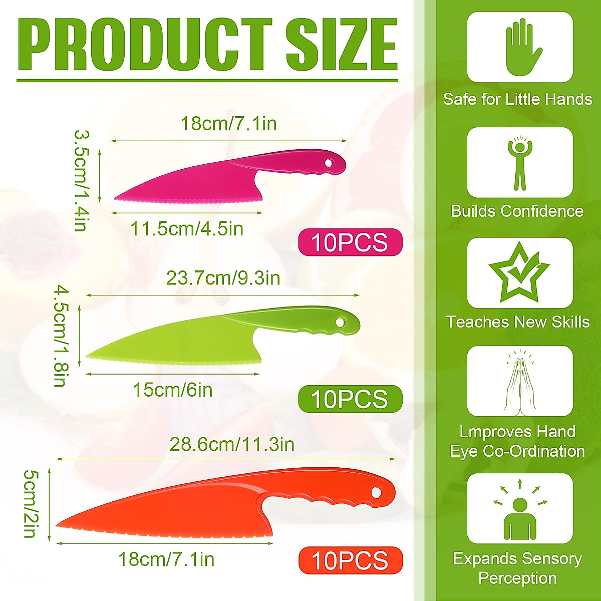 30 Pieces Kid Plastic Kitchen Knife Set Toddler Knife Kids Safe Knives Children Cooking Nylon Chef Knives for Fruit, Bread, Cake, Salad, Lettuce Knife (Color 3)
