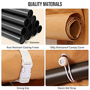 SARORRA Carport, 10'x20' Heavy Duty Carport with Roll-up Ventilated Windows, Portable Garage with Removable Sidewalls & Doors for Car, Truck, Boat, Wedding Party, Outdoor Camping, UV Resistant (Beige)