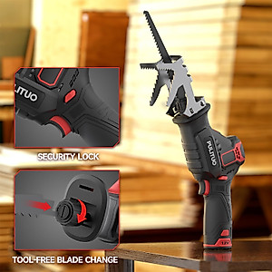 PULITUO Reciprocating Saw Cordless, Power Reciprocating Saws Compact Design，Including 2pcs 2000mAh Li-Ion battery, 1-Hour Fast Charger, Clamp Jaw, 4pcs of Saw Blades for Wood/Metal/PVC
