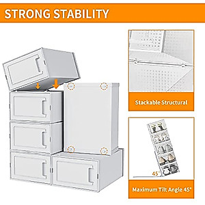 WAYTRIM 18 Pack Plastic Shoe Storage Box Flodable Shoe Storage Organizer Drop Front Shoe Storage Bins with Lids for Women Size 11,Saving Space Sneaker Shoe Container for Closets,Clear and White Set