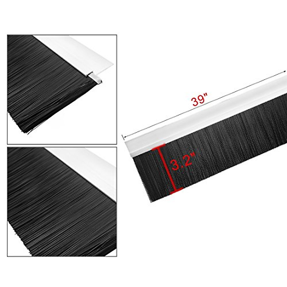 uxcell Door Brush Bottom Sweep h-Shape Aluminum Alloy Holder with 3.2-inch Black Nylon Brush, 1000mm x 108mm(Approx 39.37-inch x 4.25-inch)