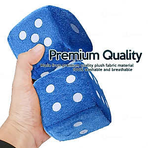 ZONETECH Blue Teal 3" Square Hanging Dice-Soft Fuzzy Decorative Vehicle Hanging Mirror Dice with White Dots