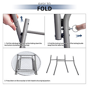 Byliable 32in Cocktail Table White High Top Folding Table, Portable Bar Height Folding Table Round with Removable Gray Legs, Indoor Outdoor Banquet Table for Parties, Commercial, Speech, Dining