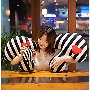 HXIYAN Black and White Striped Cushion, Shaped Pillow, Plush Mushroom Pillow, Lovely Chair, Sofa, Bedroom Decorative Pillow (15.7in, Love Stripe)