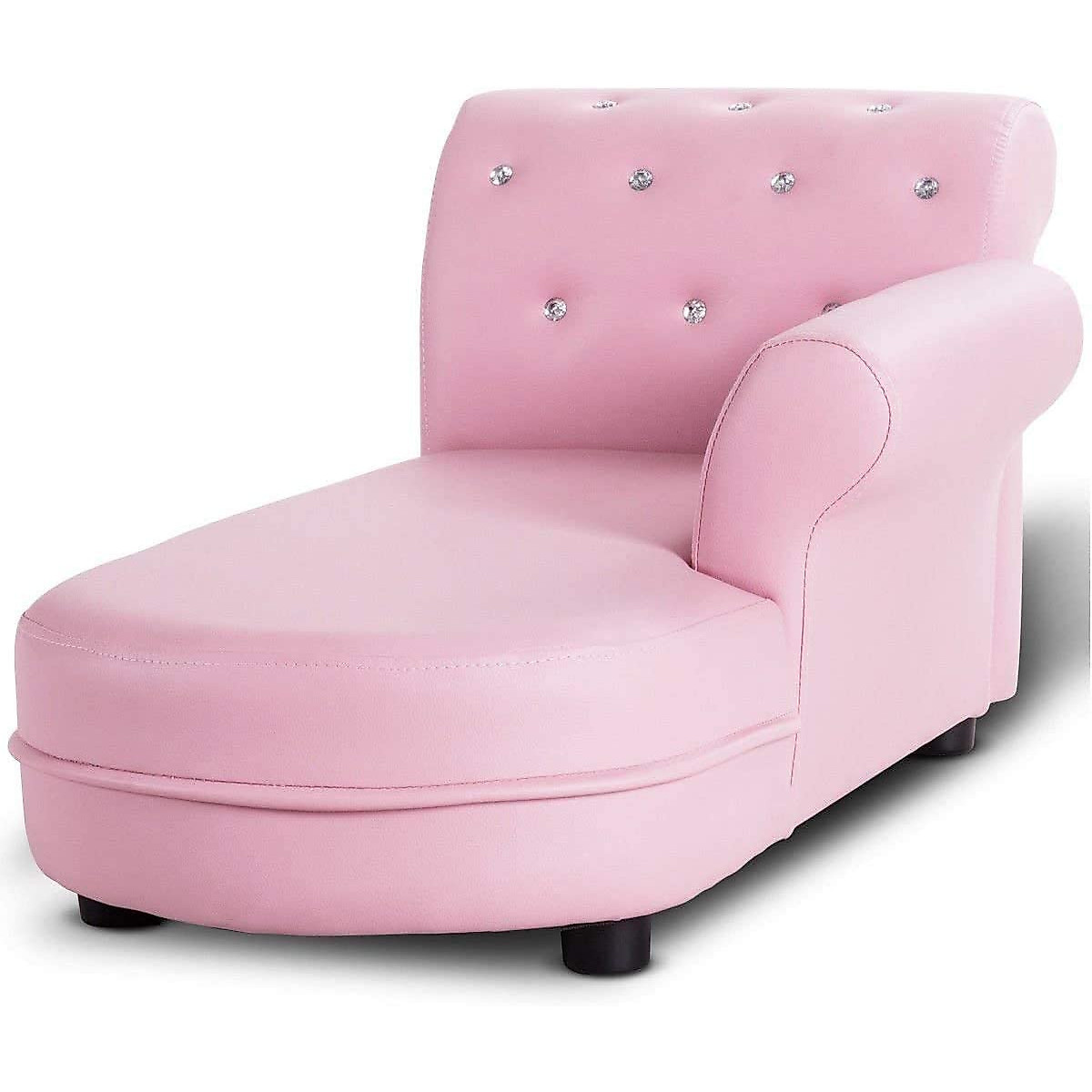 HOMGX Pink Kids Sofa, Princess Armrest Chair Couch with Ottoman & Embedded Crystal, Kids PVC Leather Sofa for Toddler Girls Bedroom