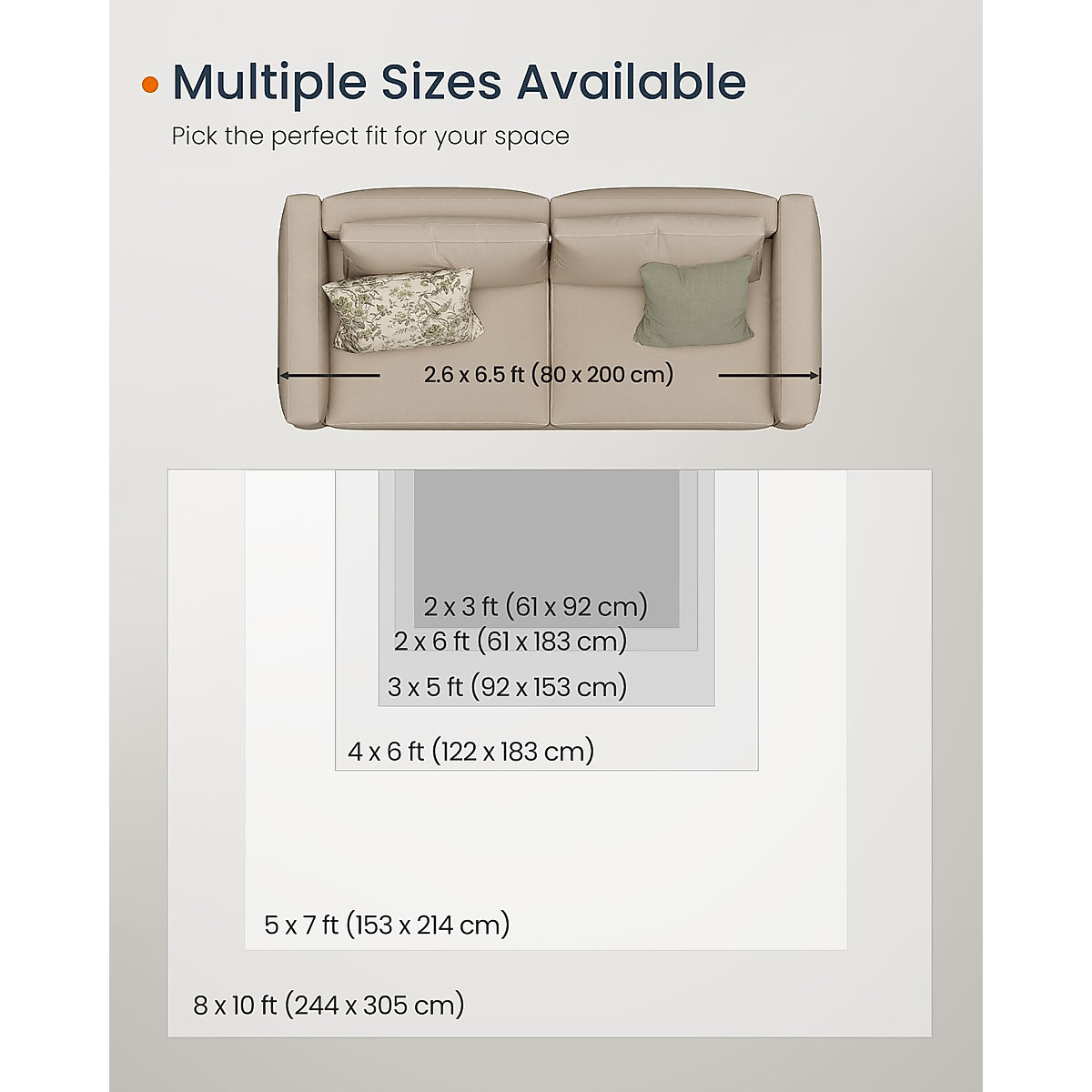 SONGMICS HOME Area Rug, 2x3 ft Living Room Rug, Non-Slip Carpet, Farmhouse Style Rug, Home Decor, for Bedroom, Kitchen, Entryway, Dining Room, Machine Washable, Cappuccino Beige UTAR081K01