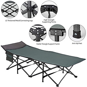 Camabel Folding Camping Cots for Adults Heavy Duty 79”x31” Extra Wide Potable Sleeping Cots for Adults Supports 400 LBS Cot Bed for Backpacking Travel Beach Office with Side Pocket and Carry Bag Green