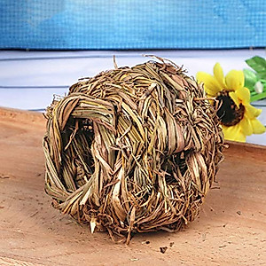 heave Grass House, Natural Seagrass Cave House Hideaway Hut,Woven Folding Bed Sleeping Chew Toys for Guinea Pig Hamsters Chinchilla and Other Small Animals Wood Color