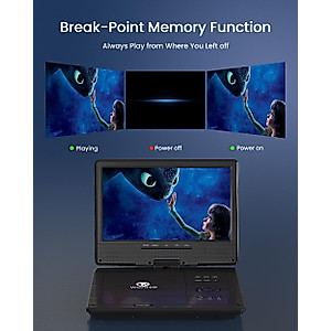 WONNIE 12.5" Portable DVD Player with 10.5" Swivel HD Screen,with Car Headrest Case,5-Hour Built-in Rechargeable Battery,Car Charger & AC Adapter, Supports USB/SD Card/Sync TV, Regions Free