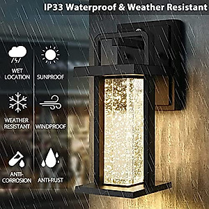 VDKK Modern Outdoor Wall Light Fixture,Dusk to Dawn Wall Mount for House with Bubble Crystal Glass,Black Front Porch Lights Waterproof 10W 480LM Integrated Sconce,3000K for House Patio