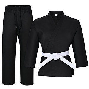 Karate gi Martial Arts Elastic Drawstring Karate Uniform For Kids & Adult Lightweight Student Gi with Free Belt 00 (3'9"-4'/50 lbs)