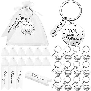 Huquary 48 Pcs Employee Appreciation Gifts Bulk Thank You Keychains for Coworkers with Organza Bags and Thank You Cards for Teams Staff Office Volunteers Appreciation Keychain(Silver)