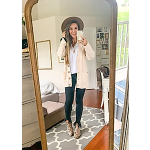 PRETTYGARDEN Women's Open Front Cardigan Sweaters Fashion Button Down Cable Knit Chunky Outwear Coats (Beige,Small)