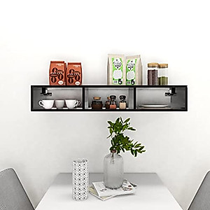 vidaXL Wall Shelf High Gloss Kitchen Wall-Mounted Floating Hanging TV Cabinet CD Shelf Bookcase Display Furniture Black Engineered Wood