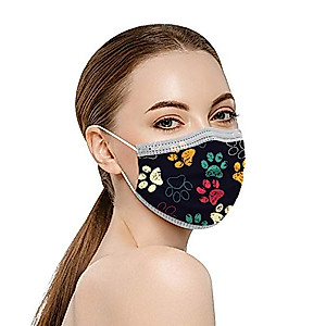Cute face mask,animal print mask,50PC Paw Print Disposable Face Mask for Women With Cute Designs dog paw print Paper mask(C)
