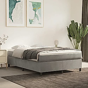 vidaXL Box Spring Bed with Mattress Home Bedroom Mattress Pad Double Bed Frame Base Foam Topper Furniture Light Gray 53.9"x74.8" Full Velvet