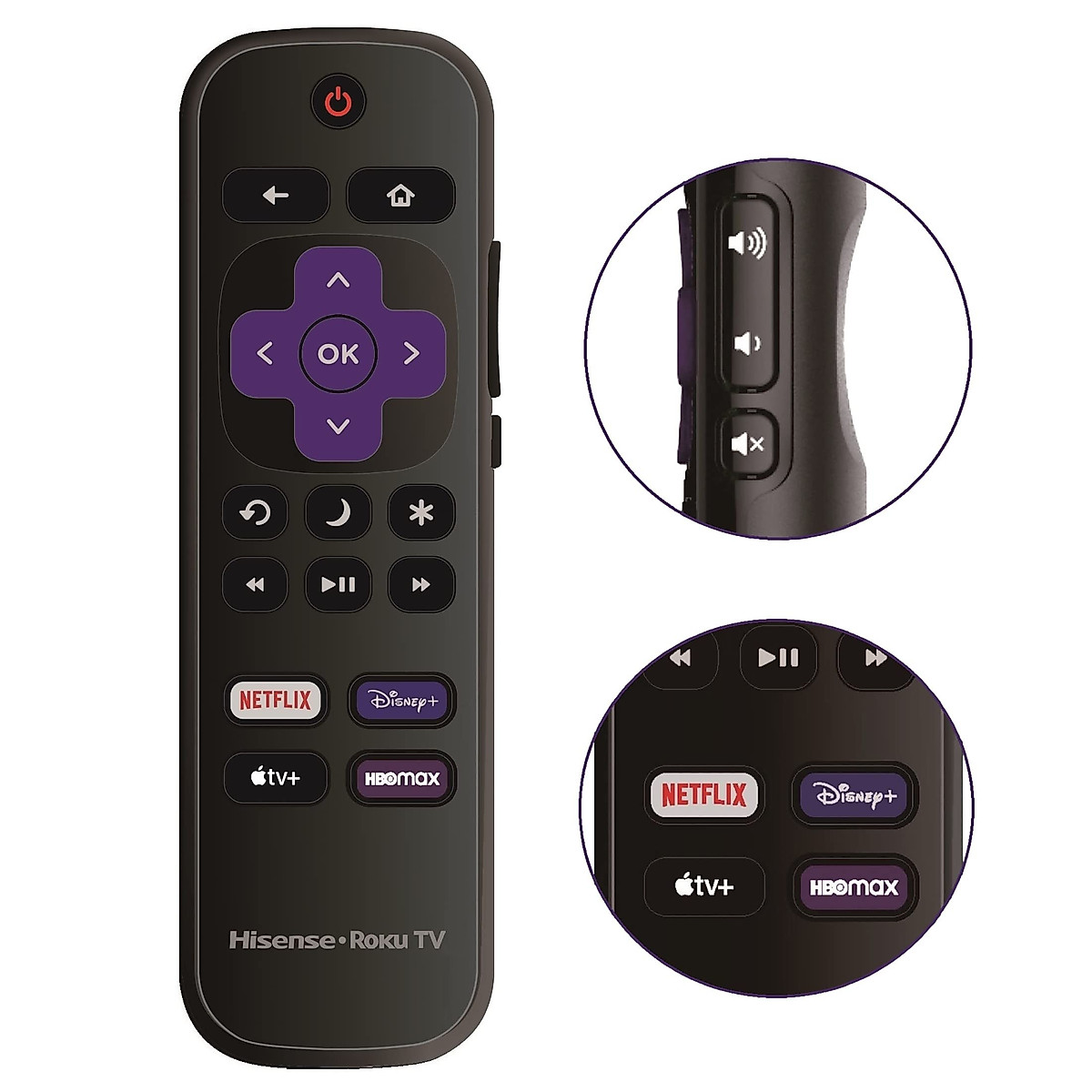 OEM Replacement Remote Control Compatible with All Hisense Roku TV Smart 4K Ultra HDTV 【Only Works with Hisense Roku TV, Not for Roku Stick and Roku Box】 (Netflix/Disney Plus/Apple TV+ / HBO Max)