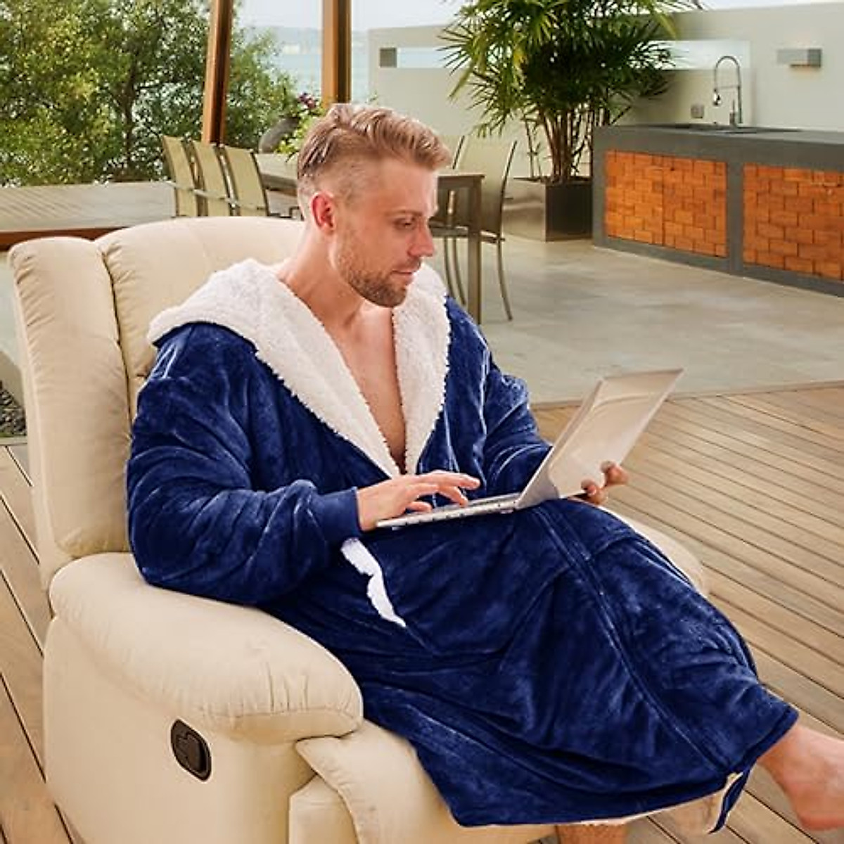 JOYWOO Wearable Blanket Hoodie, Oversized Hooded Blanket for Adult, Birthday Gifts for Women Men, Cozy Fuzzy Sherpa Sweatshirt Blanket with Giant Pocket and Zipper, Navy Blue