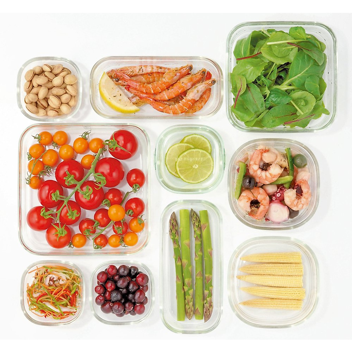 iwaki NEW Pack & Microwave Oven [Square] 200ml × 4-piece set, Aqua Blue (KBT3200BLN)