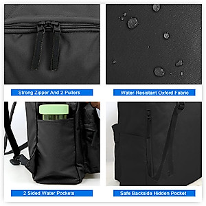 BeeGreen Simple Black Backpack School Backpack with YKK Zipper Water Bottle Pocket Gym Sports College Backpack with Inner Pocket & Hidden Zipper Pocket Lightweight Bookbag for Women Men Girls Boys