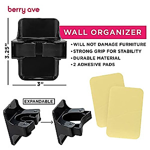 Berry Ave Broom Holder & Mop Grippers [5-Pack]- Self Adhesive, No-Drilling, Wall Mount Tool Organizers For Kitchen, Garage, Laundry Room- Anti-Slip Hanger For Brooms, Mops, Rakes, Dustpans- Black