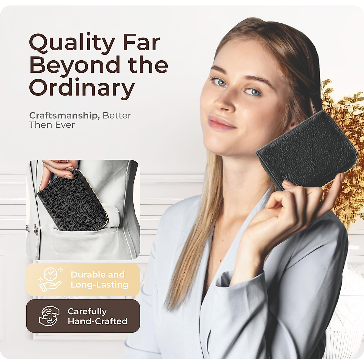 Claasico RFID Small Zipper Wallet for Women, Ladies Genuine Leather Bifold with Coin Zipper Pocket w/Anti-Theft Travel Protection