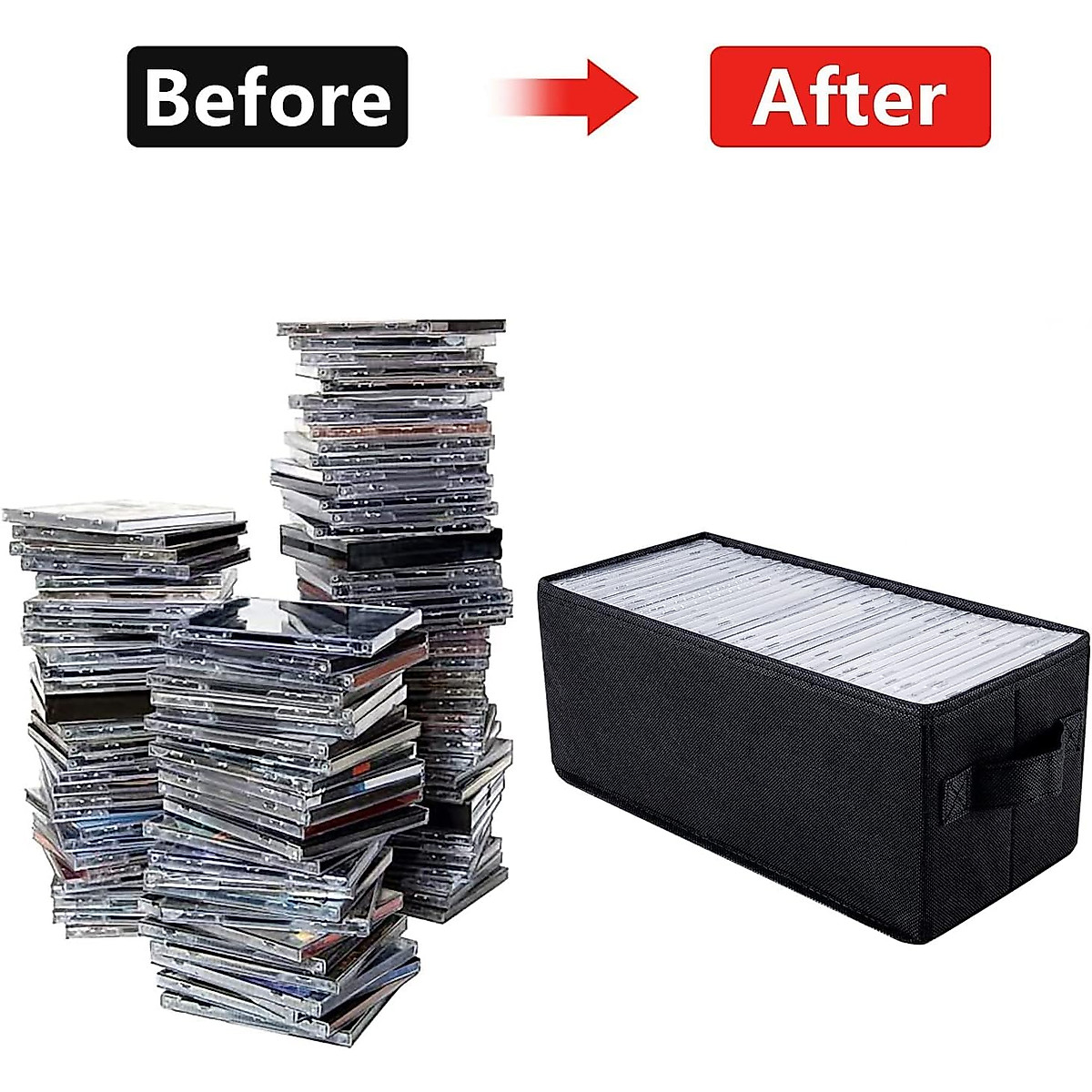 UENTIP CD Storage Boxes - Pack of 4 CD Case Storage - 13.2" x 5.9" x 5.3", Container holds 30 CDs in full jewel cases, 60 CDs in slim cases, and 165 discs in CD sleeves - Black (4pack-black)