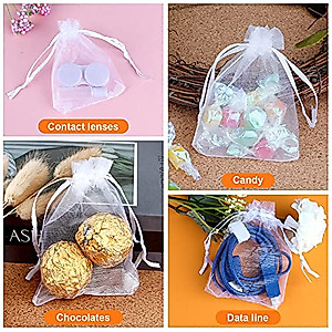 100PCS Organza Drawstring Gift Bags, 3 * 4 Inch White Mesh Candy Jewelry Pouch for Wedding Party Favors Festival Game Premium Gift Sheer Bag