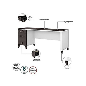 Bush Furniture Somerset 72W 3 Position Sit to Stand L Shaped Desk with Hutch and Bookcase in White and Storm Gray