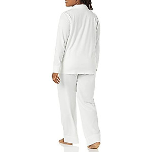 Amazon Essentials Women's Cotton Modal Long-Sleeve Shirt and Full-Length Bottom Pajama Set, White, Small