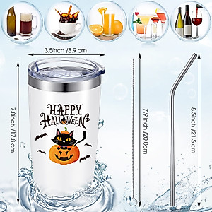 Geiserailie Happy Halloween Tumbler Gift Funny Pumpkin Bat Black Cat Travel Mug 20 oz Vacuum Insulated Tumbler with Stainless Steel Straw and Cleaning Brush for Halloween Party Favor Supply