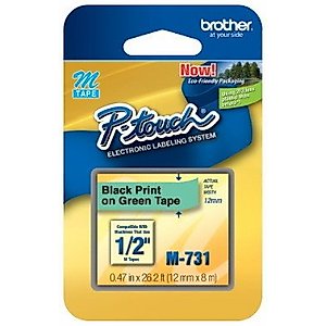 1/2" (12mm) Black on Green P-Touch M Tape for Brother PT-65, PT65 Label Maker