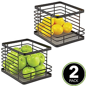 mDesign Stacking Wire Baskets Food Organizer Storage Metal Basket with Open Front for Kitchen Cabinet, Pantry, Cupboard, and Shelves - Organize Fruits, Snacks, and Vegetables - 2 Pack - Matte Black