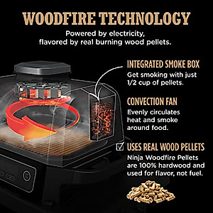 Ninja OG751 Woodfire Pro Outdoor Grill & Smoker with Built-In Thermometer, 7-in-1 Master Grill, BBQ Smoker, Air Fryer, Bake, Roast, Dehydrate, Broil, Ninja Woodfire Pellets, Portable, Electric, Grey