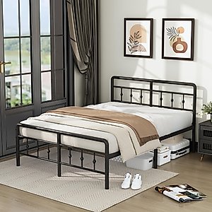DiaOutro Metal Platform California King Bed Frames with Headboard and Footboard, 16 Inch No Box Spring Needed Heavy Duty Victorian Style Iron-Art Mattress Foundation/Maximum Storage Matte Black DA16