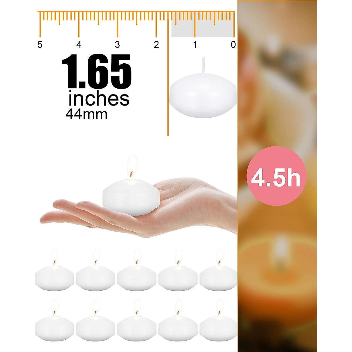 Qunclay 100 Pieces 1.65 Inch Floating Candles Unscented Dripless Tealight Candles Home Decorations Cute Elegant Candle Centerpieces at Wedding for Vases Party Accessories