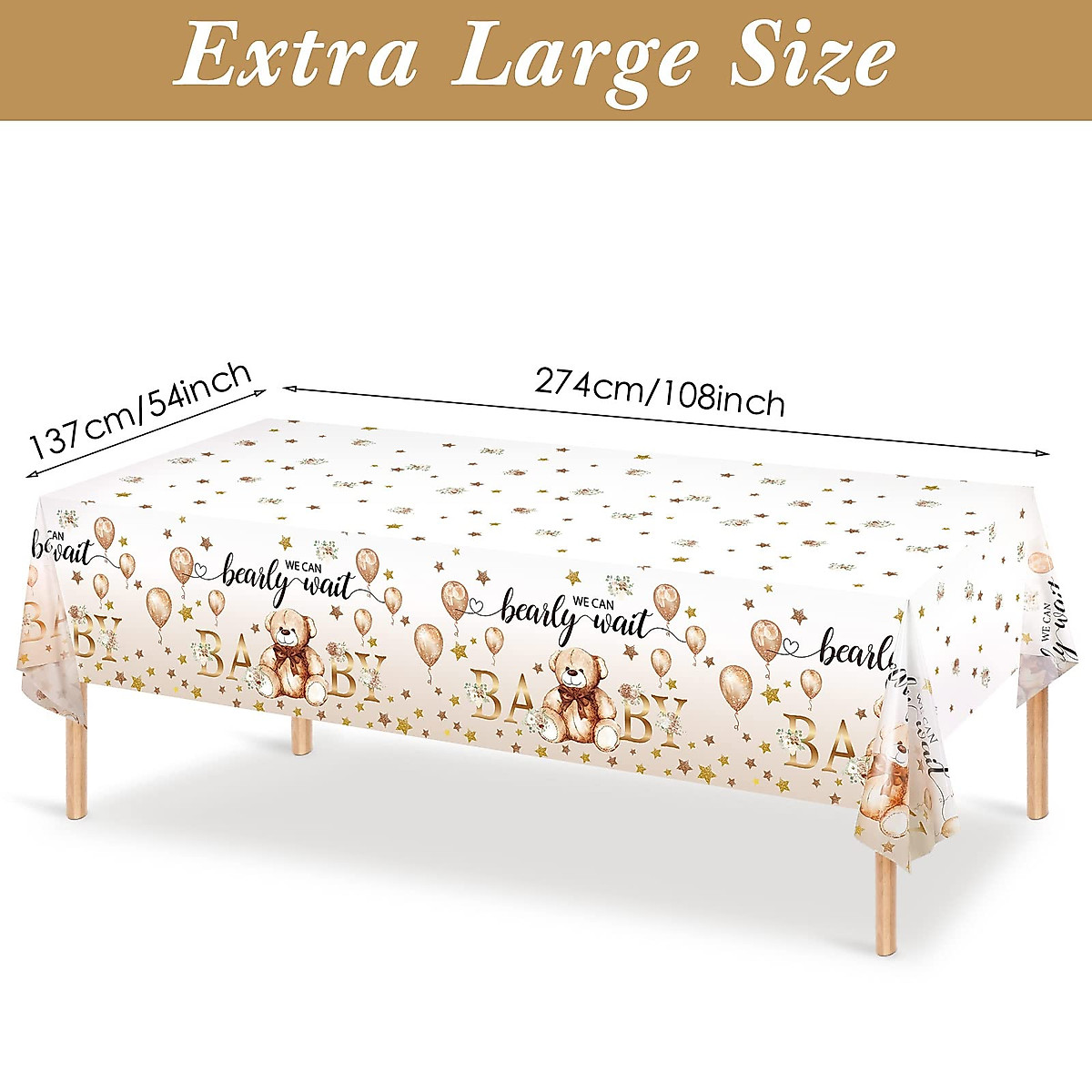 Capoda 3 Pcs Bear Baby Shower Tablecloths Bear Gender Reveal Table Covers Rectangle Plastic Bear Table Cloths for Bear Baby Shower Gender Reveal Party Decorations, 54 x 108 Inch, Brown